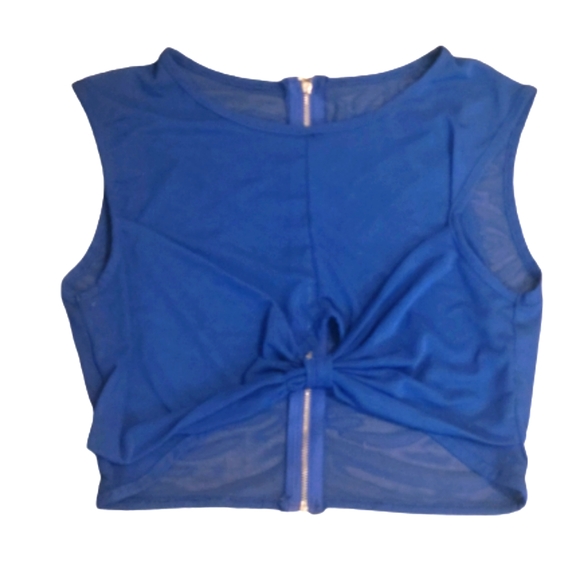 Tops | New Sheer Twisted Crop Top Blue Back Zipper Closure Large | Poshmark